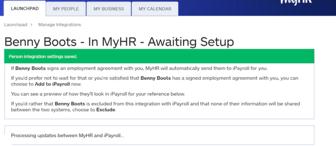 Linking a person to iPayroll